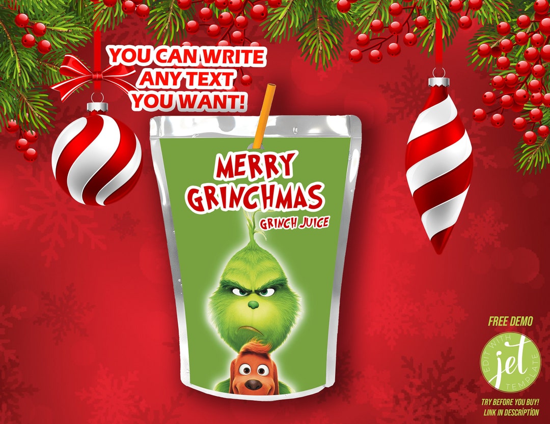 Editable Christmas Grinch Treats Caprisun Label, XMAS Caprisun Juice ...