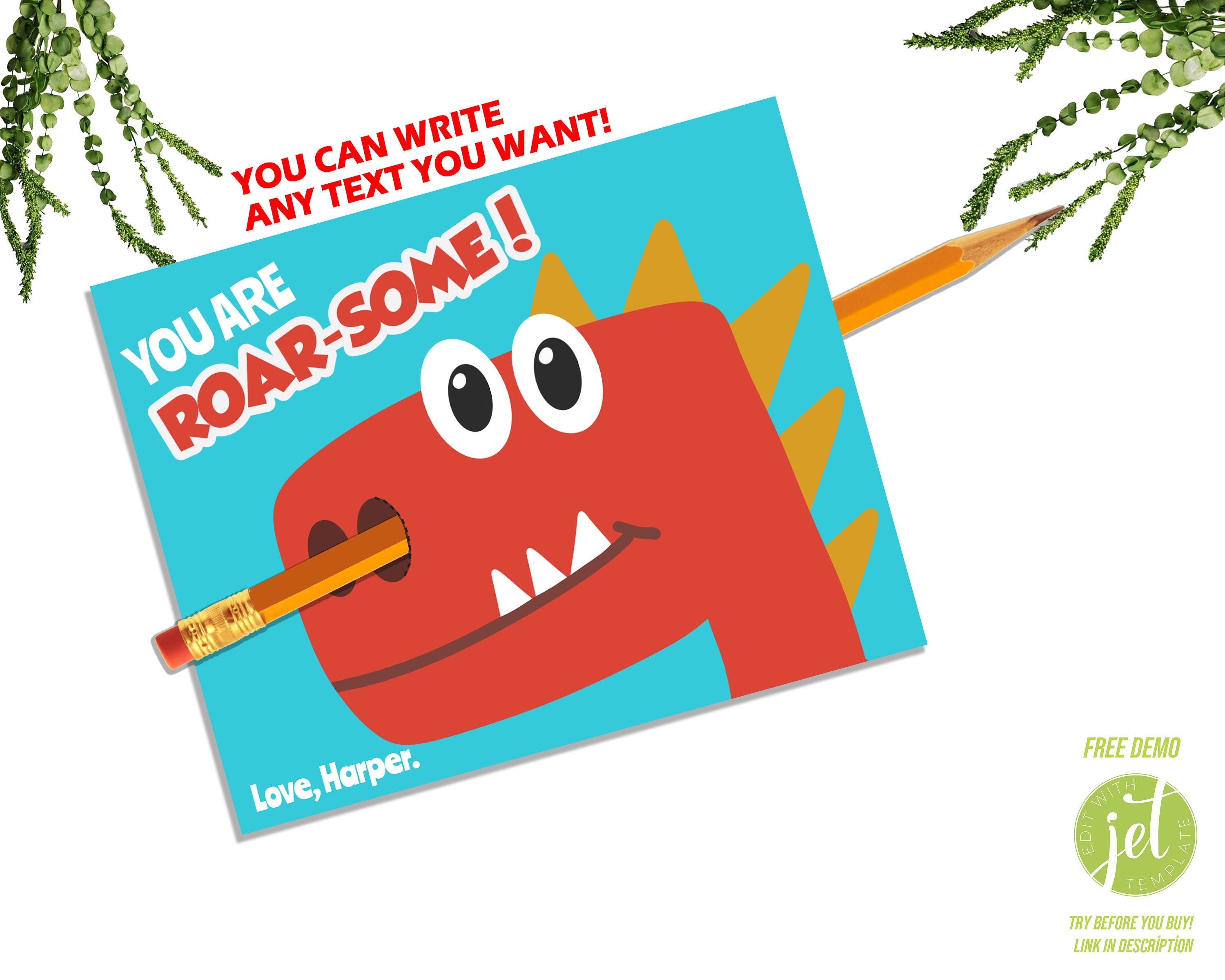 Editable Printable Funny Roar-some Dinosaur Nose Picking Valentine ...