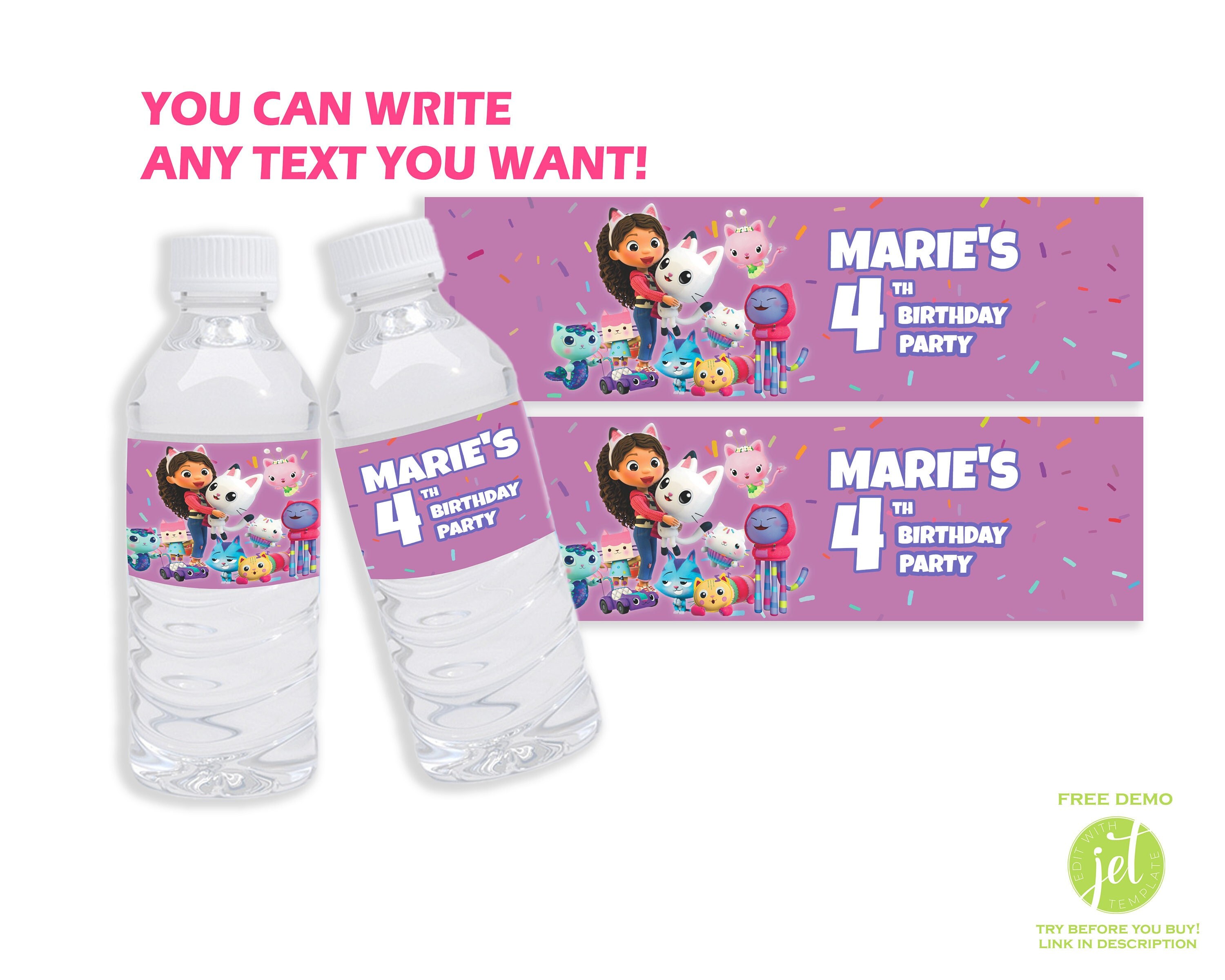 Editable Girl Birthday Party Water Bottle Label, Girl Party Decor Party ...