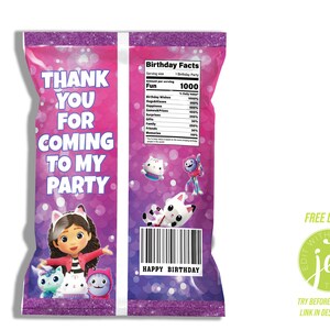 Editable Girl Birthday Party Chip Bag Label, Party Decor, Wrapper ...