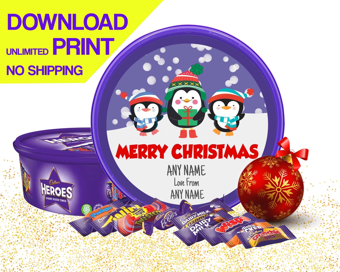 Editable and Personalised Christmas Chocolate Label Penguin Design Fits ...