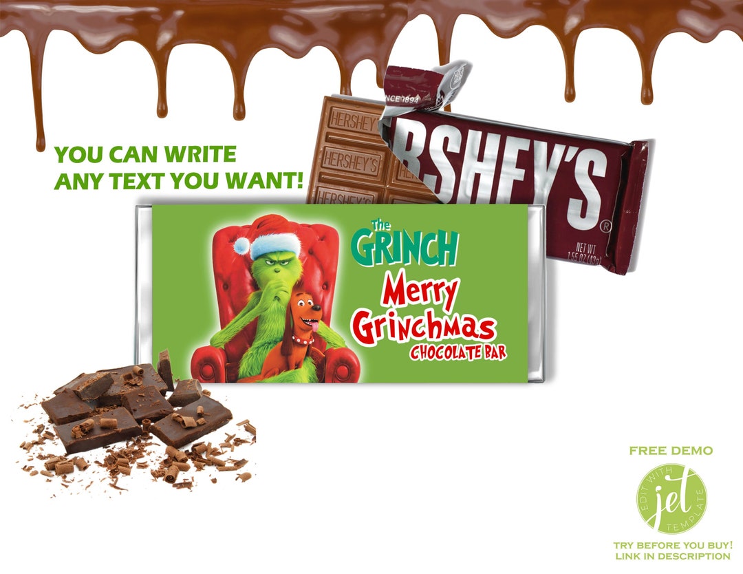 Editable Christmas Grinch Hershey Chocolate Bar Wrapper, XMAS Chocolate ...