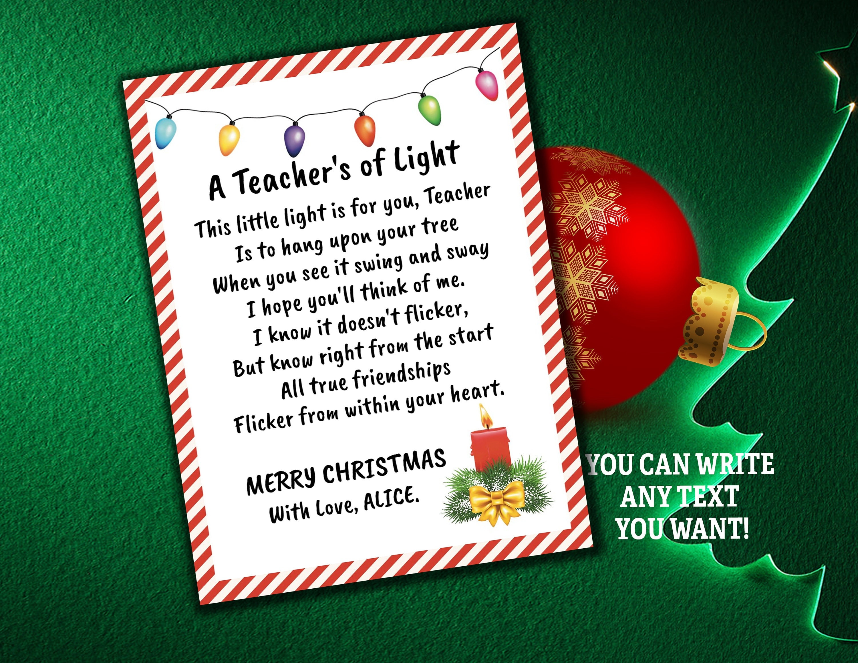 Editable - Personalised A Teacher's of Light Card and Ornaments, A ...