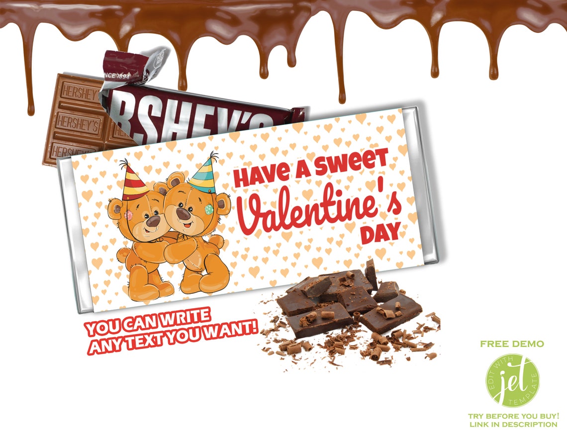 Editable Printable Valentine Candy Bar Wrapper Label, Hershey Bar ...