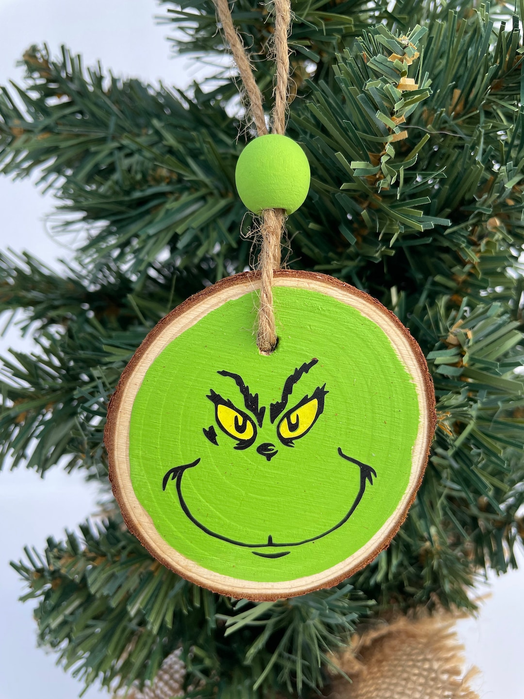 2 Grinch Wood Slice Ornament, Grinch, Grinch Ornament, Grinch Ornaments ...