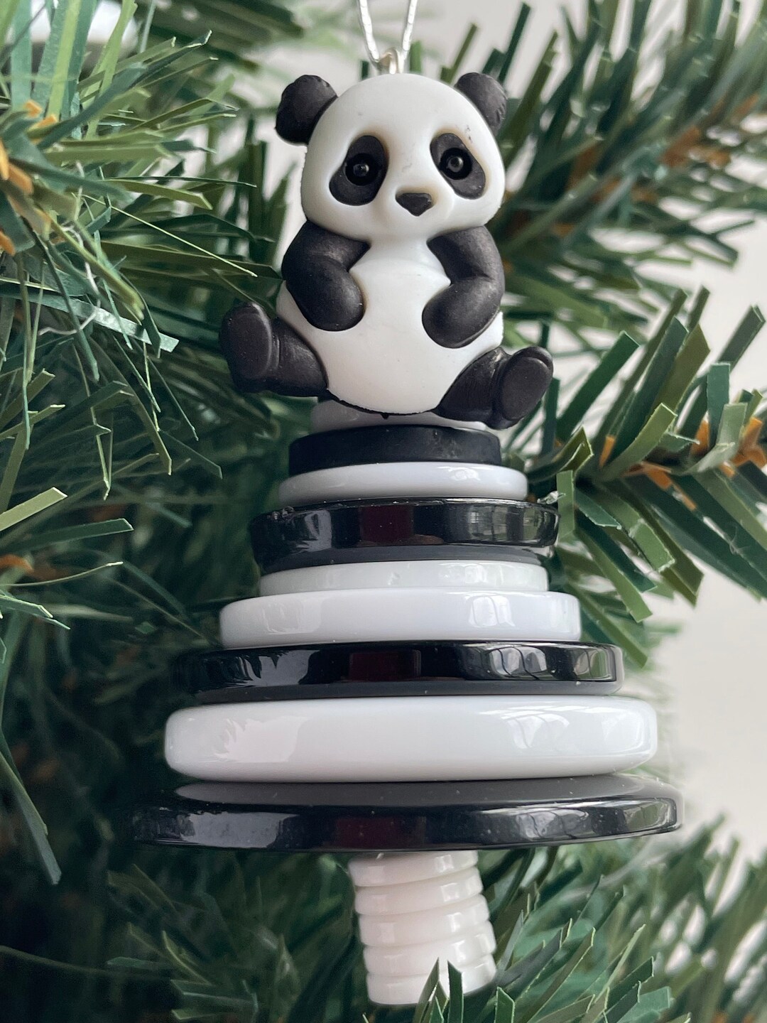 Panda Ornament, Black and White, Bear Ornament, Button Ornament, Animal ...