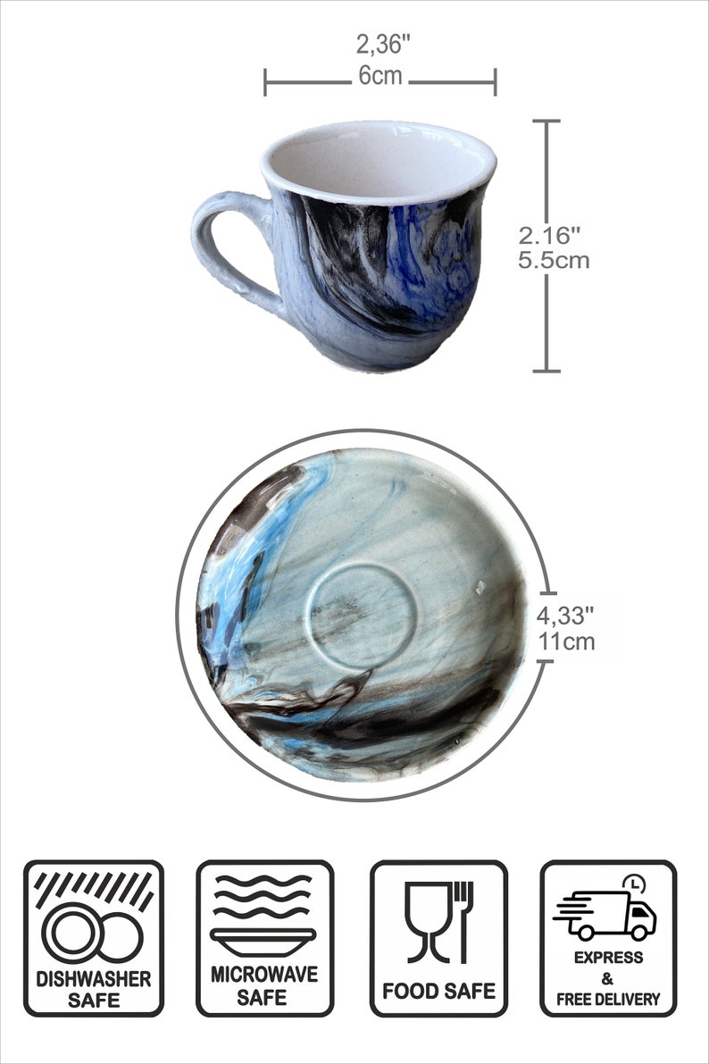 Blue Espresso Cup and Saucer Set, Blue Ceramic Mug, Artisan Mug ...