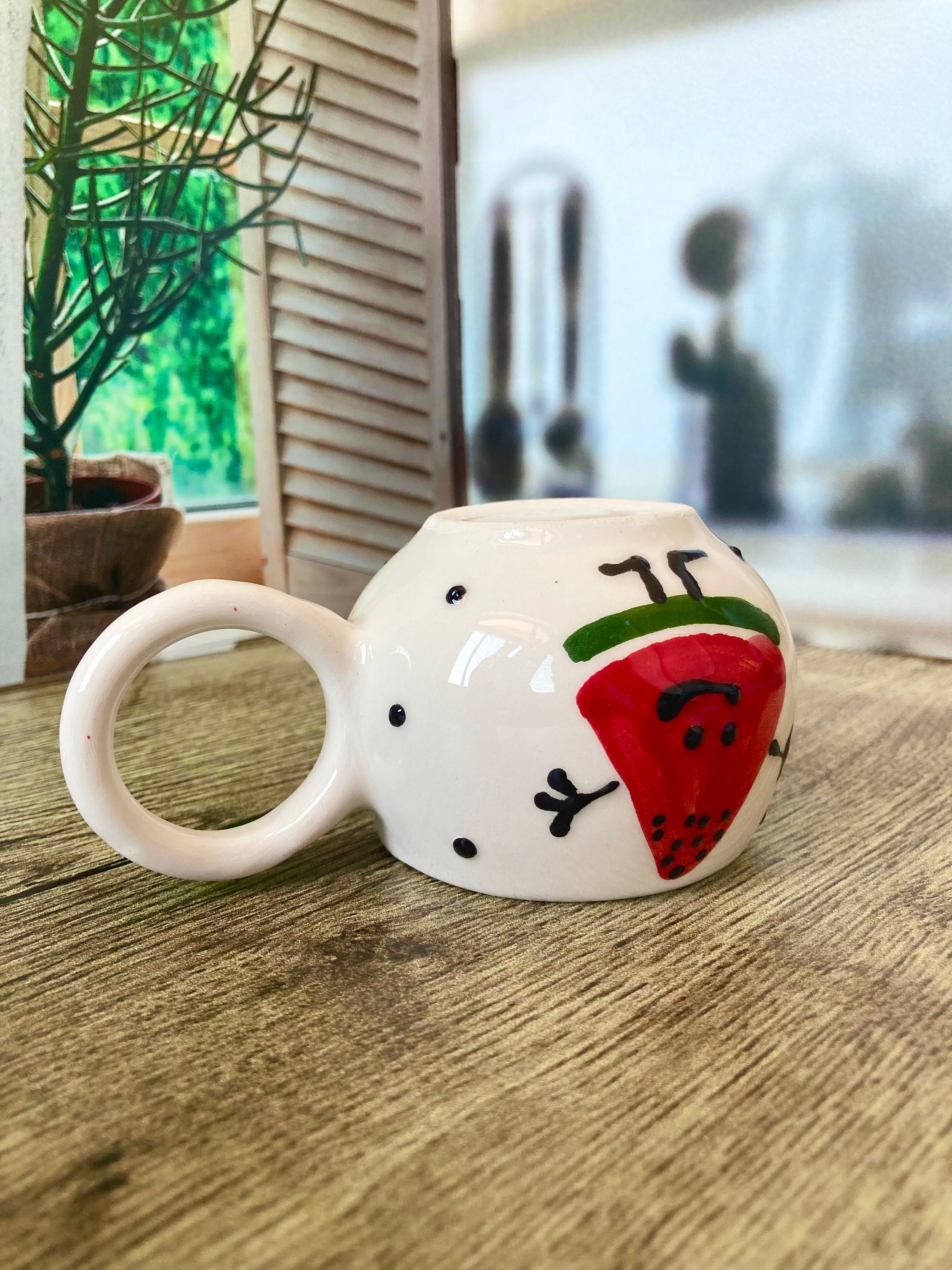 Handcrafted Watermelon Design Latte Mug, Cute Ceramic Coffee Cup ...