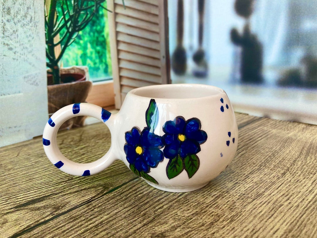 Hand Made Violet Flower Design Latte Mug, 4 Fl Oz Ceramic Coffee Cup ...
