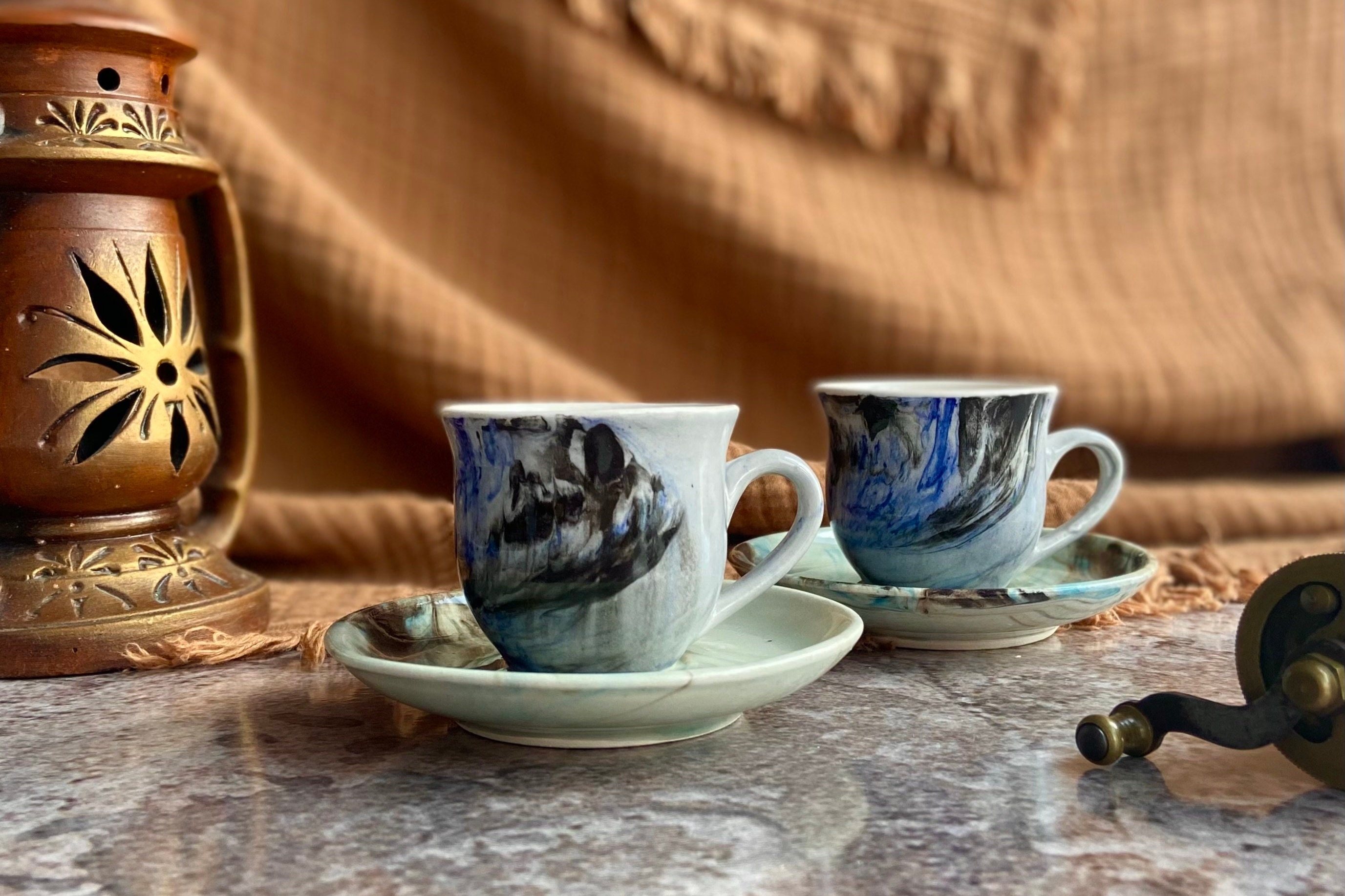 Blue Espresso Cup and Saucer Set, Blue Ceramic Mug, Artisan Mug ...