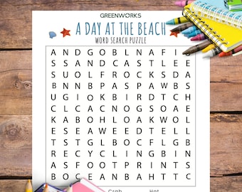 Word Search Puzzle for Kids With Beach Theme Instant Download Printable ...