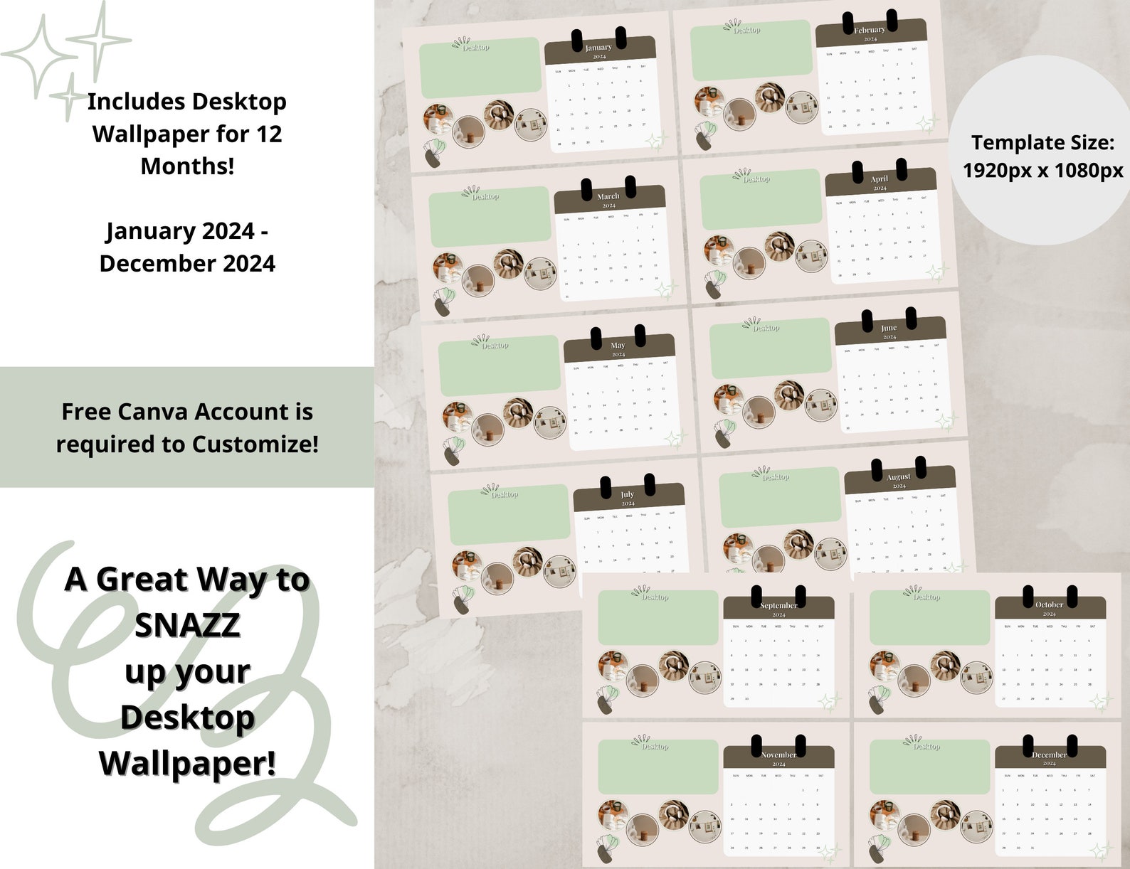 Editable Desktop Wallpaper Desktop Calendar January 2024-december 2024 ...