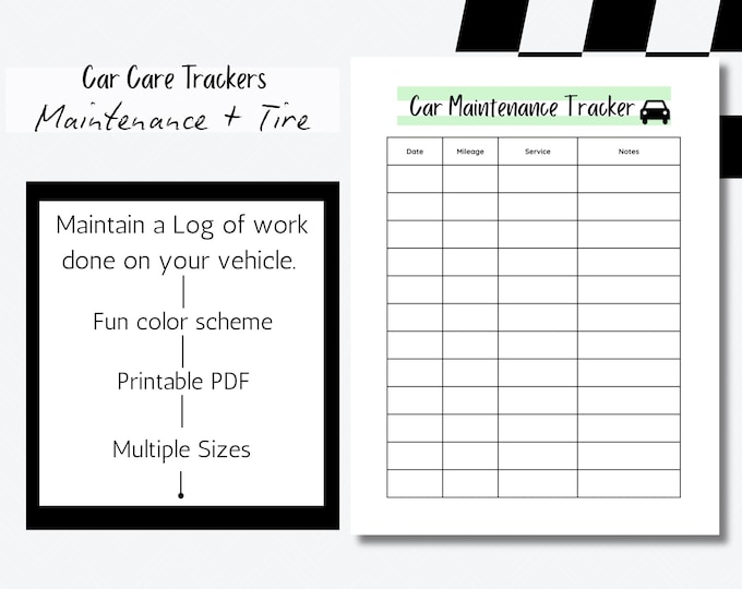 Printable Vehicle Maintenance Log. Auto Repairs & Service Checklist ...