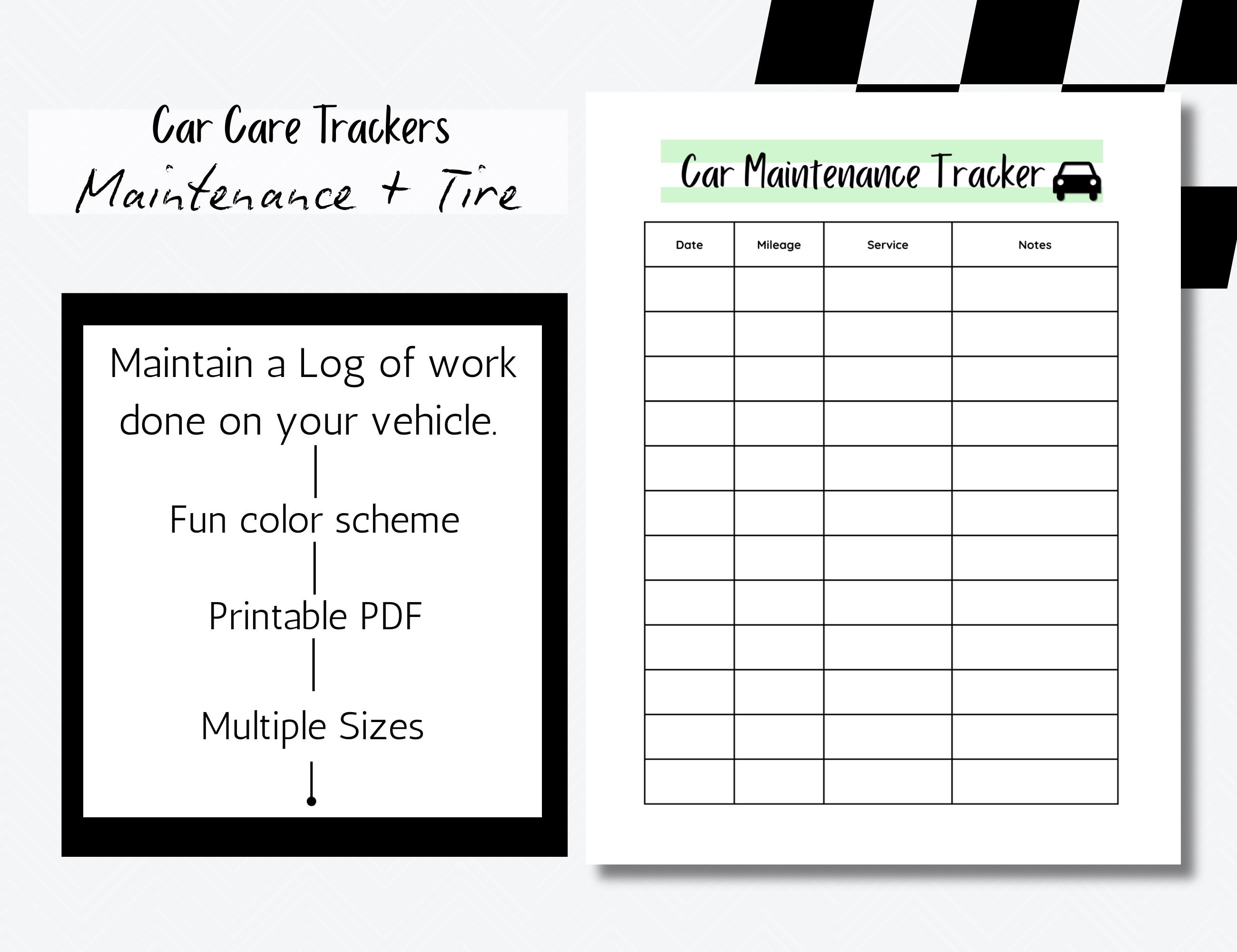 Car & Tire Maintenance Tracker: Printable Log (US Letter, A4, A5) (PDF ...
