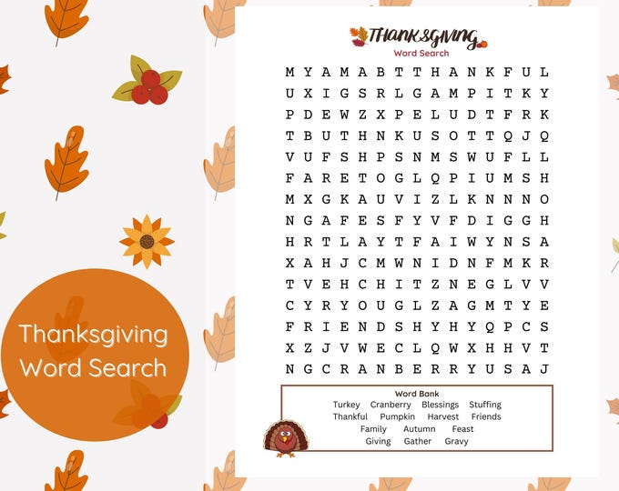 Thanksgiving Word Search | Printable Holiday Activity | Family ...