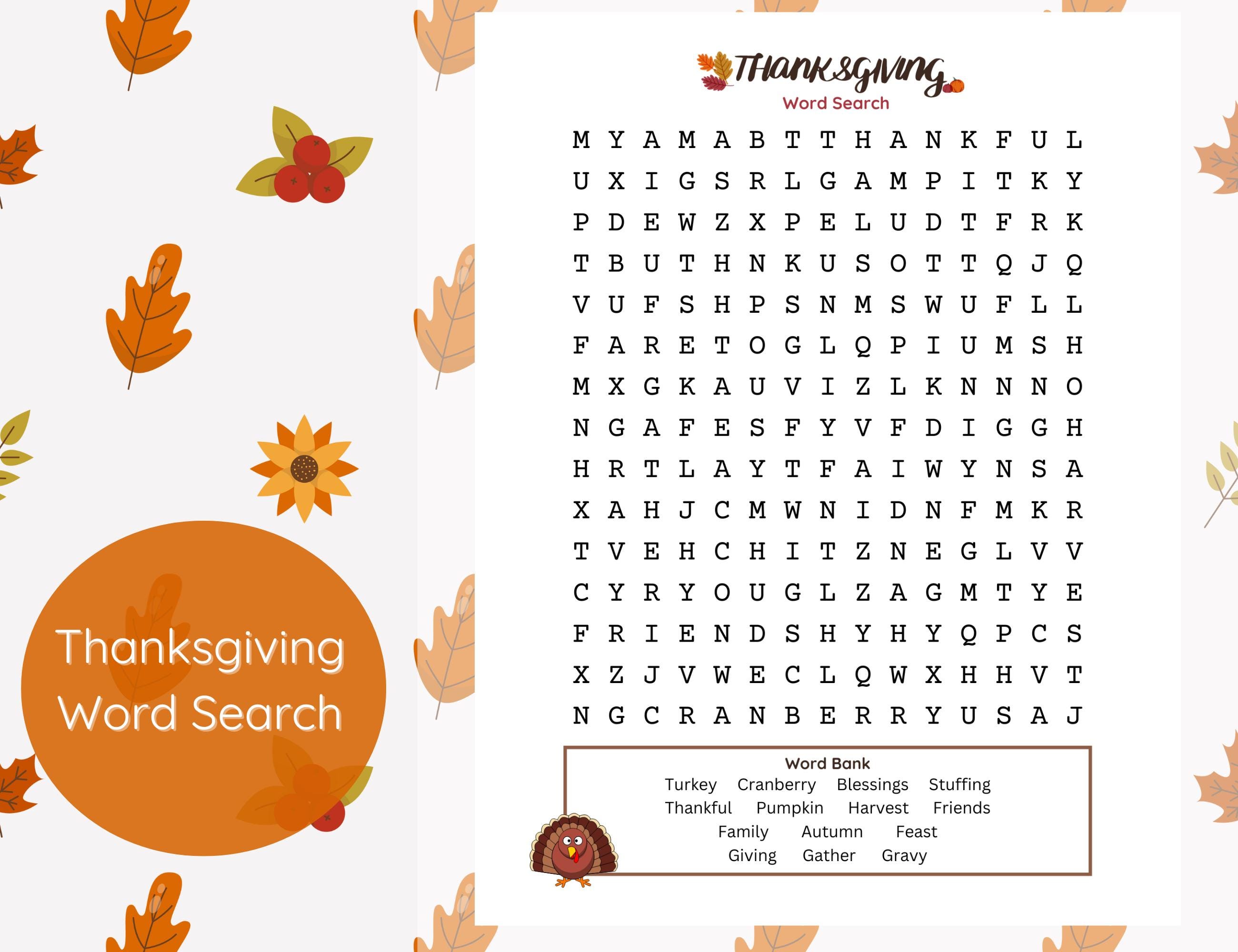 Thanksgiving Word Search | Printable Holiday Activity | Family ...