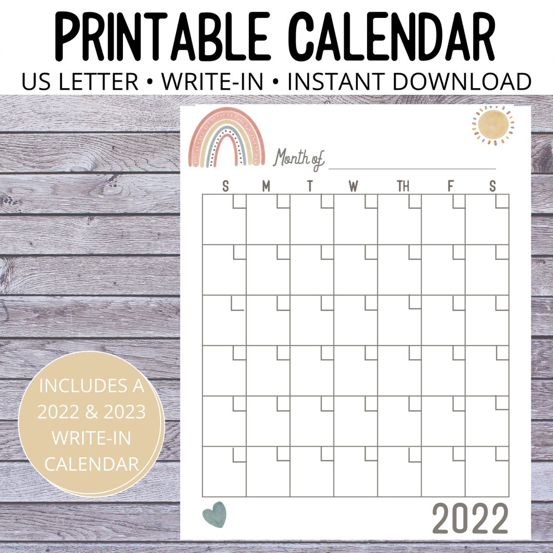 Printable Calendar, Fillable Calendar, 2023 and 2024 Calendar, Monthly ...