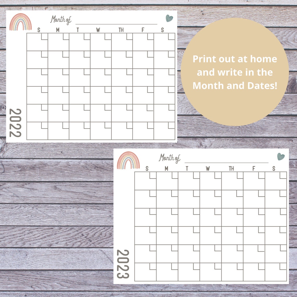 Printable Calendar Fillable Calendar 2022 and 2023 Calendar - Etsy