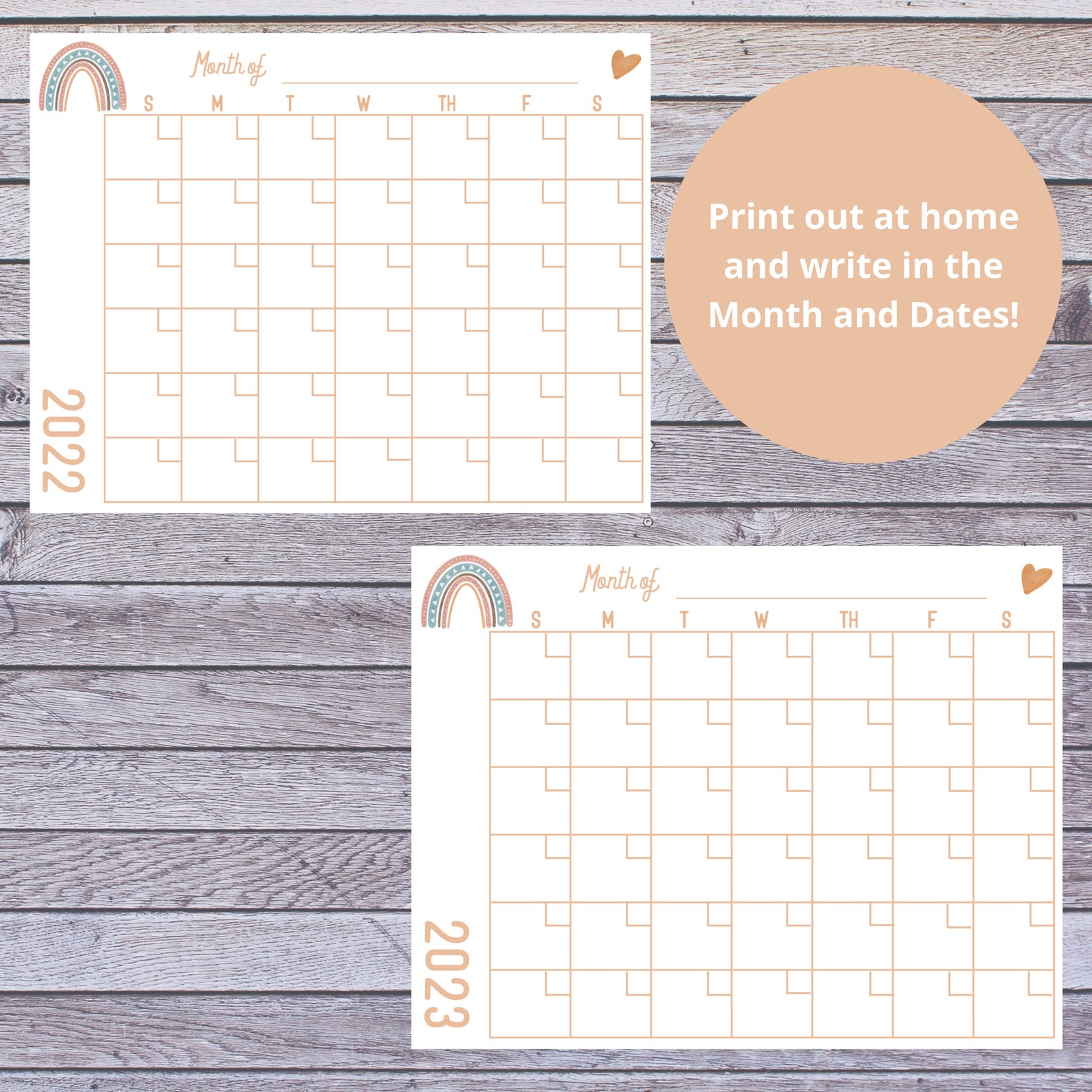 Printable Calendar, Fillable Calendar, 2023 and 2024 Calendar, Monthly ...