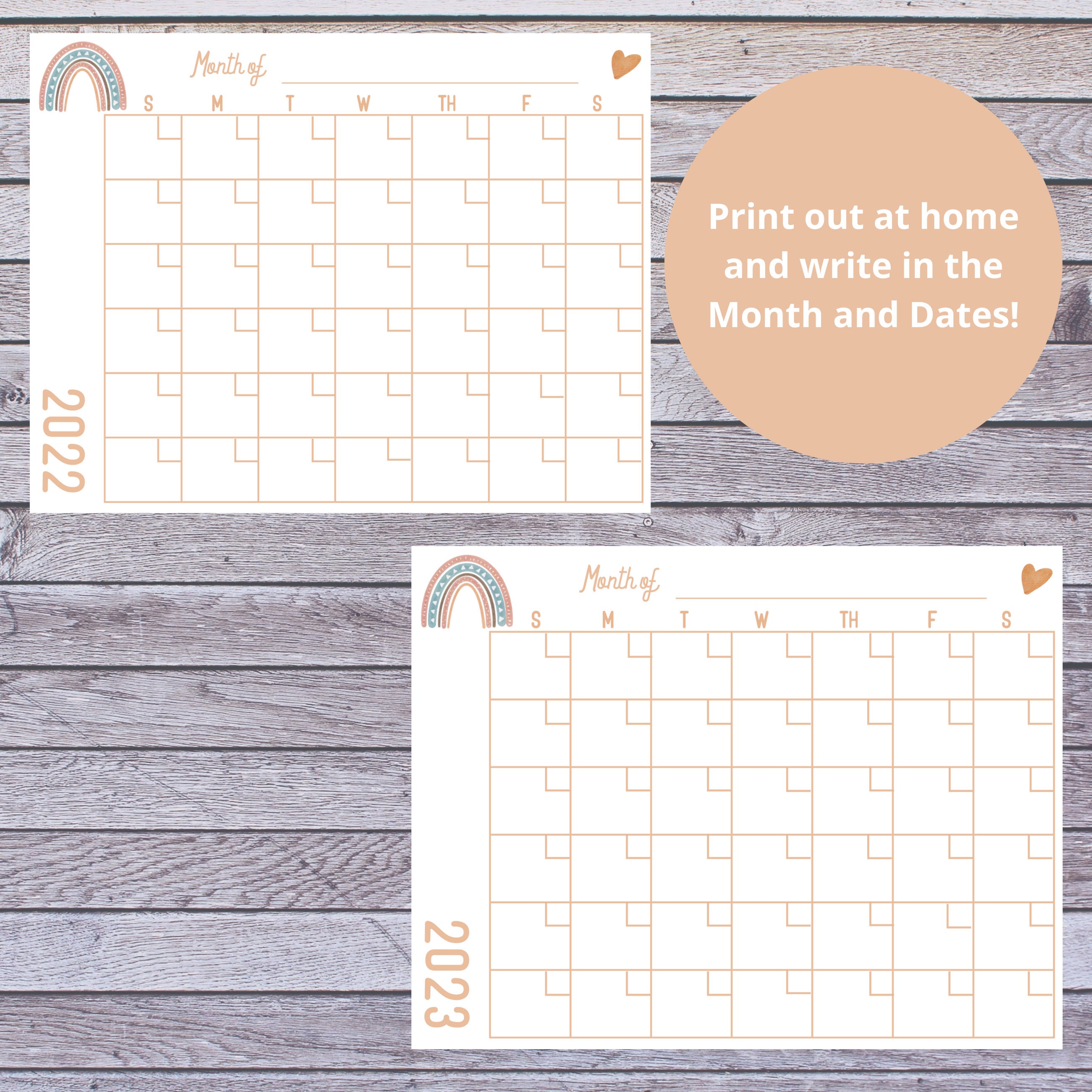 Printable Calendar, Fillable Calendar, 2023 and 2024 Calendar, Monthly ...