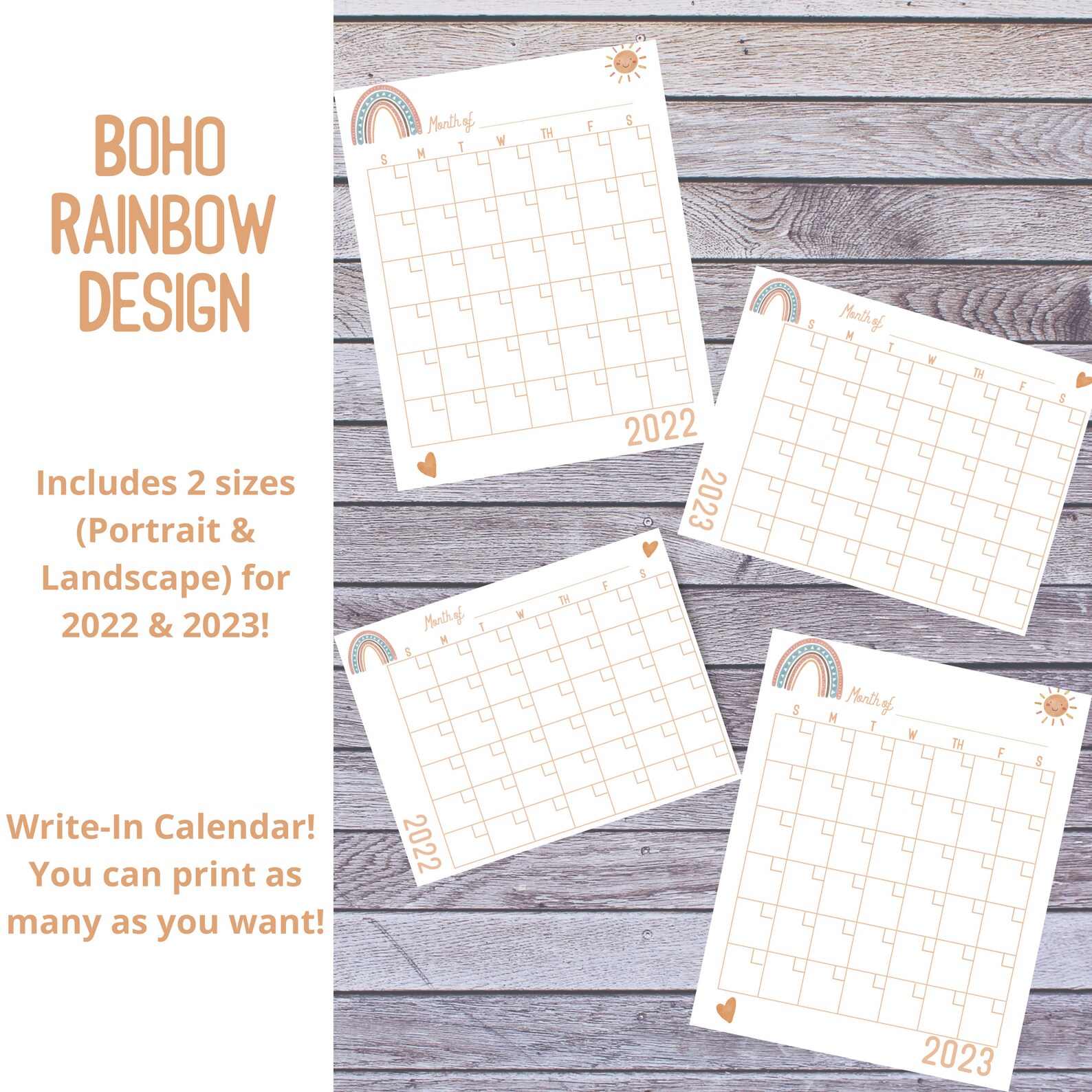 Printable Calendar, Fillable Calendar, 2023 and 2024 Calendar, Monthly ...