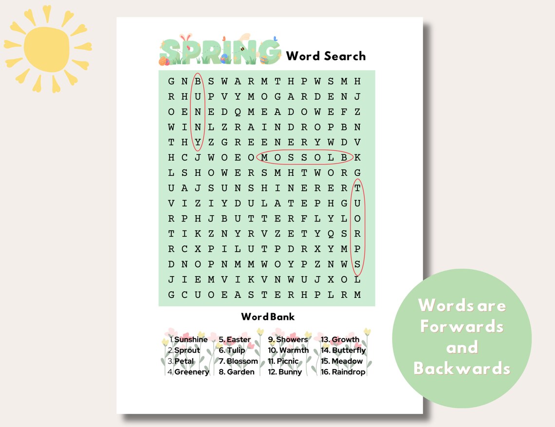 Spring Word Search| Printable Activity for Kids| PDF Word Search ...