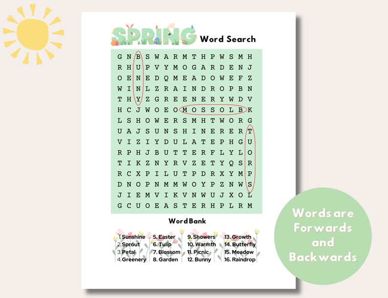 Spring Word Search| Printable Activity for Kids| PDF Word Search ...