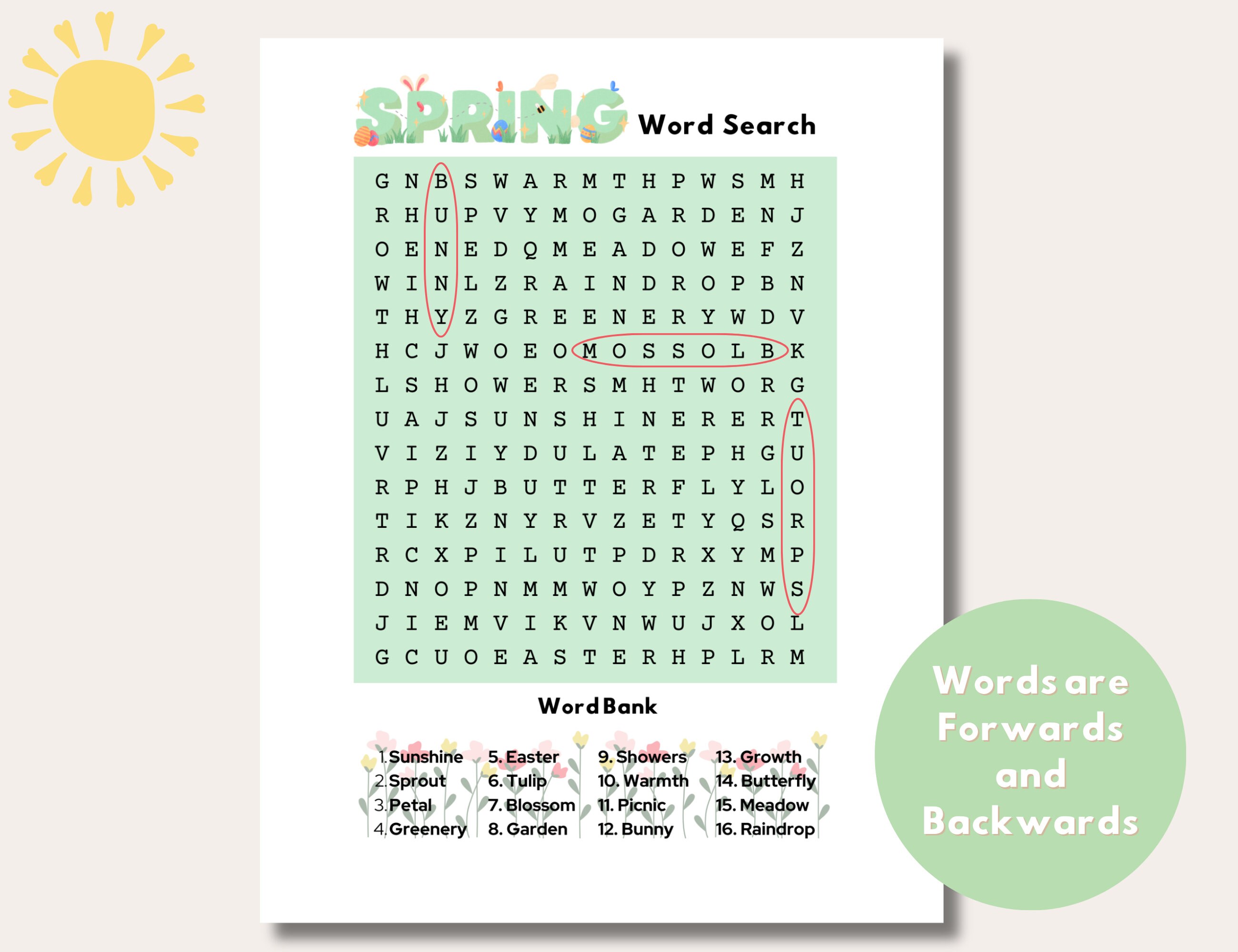 Spring Word Search| Printable Activity for Kids| PDF Word Search ...