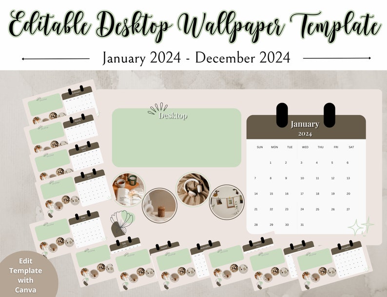 Editable Desktop Wallpaper Desktop Calendar January 2024-december 2024 ...