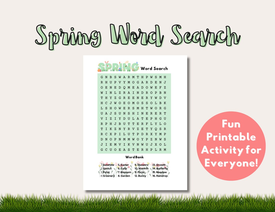 Spring Word Search| Printable Activity for Kids| PDF Word Search ...