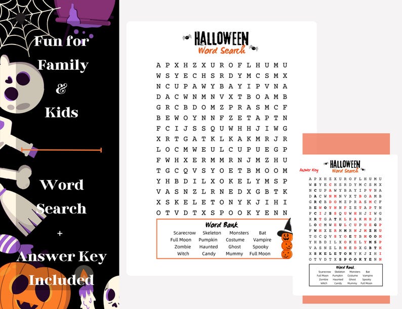 Halloween Word Search: Printable Game for Kids & Family (PDF) - Etsy