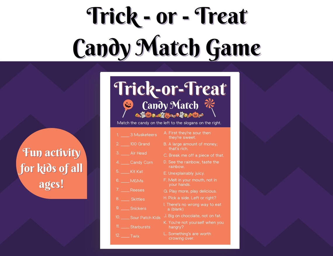 Halloween Candy Match Game Halloween Printable Activity Halloween Game ...