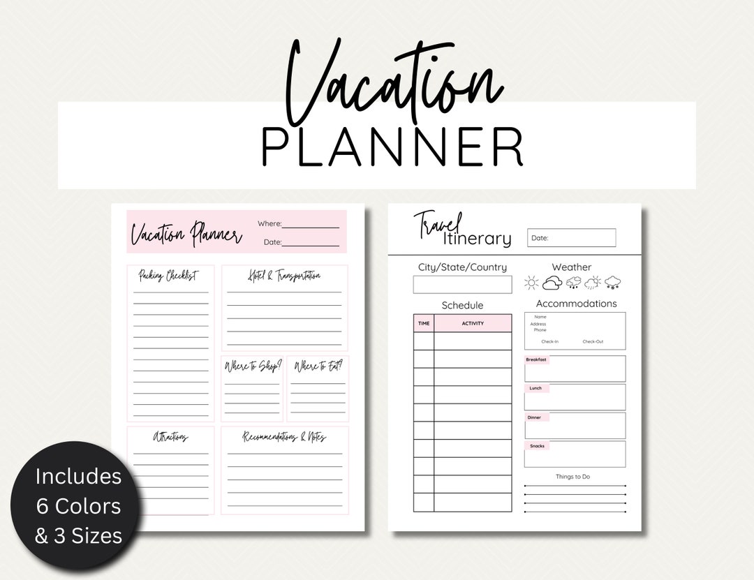 Vacation Planner Printable | Travel Itinerary Planner | Vacation ...