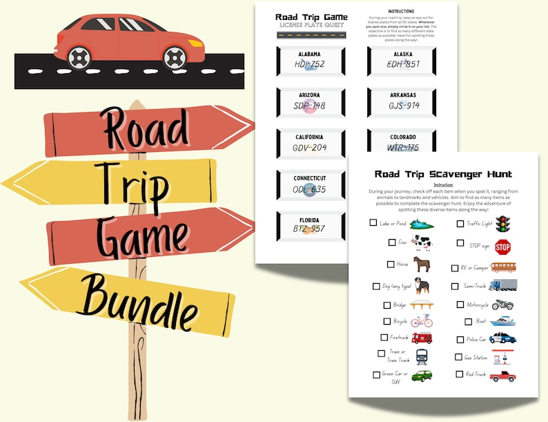 Road Trip Games Bundle: Scavenger Hunt & License Plate Game (PDF) - Etsy