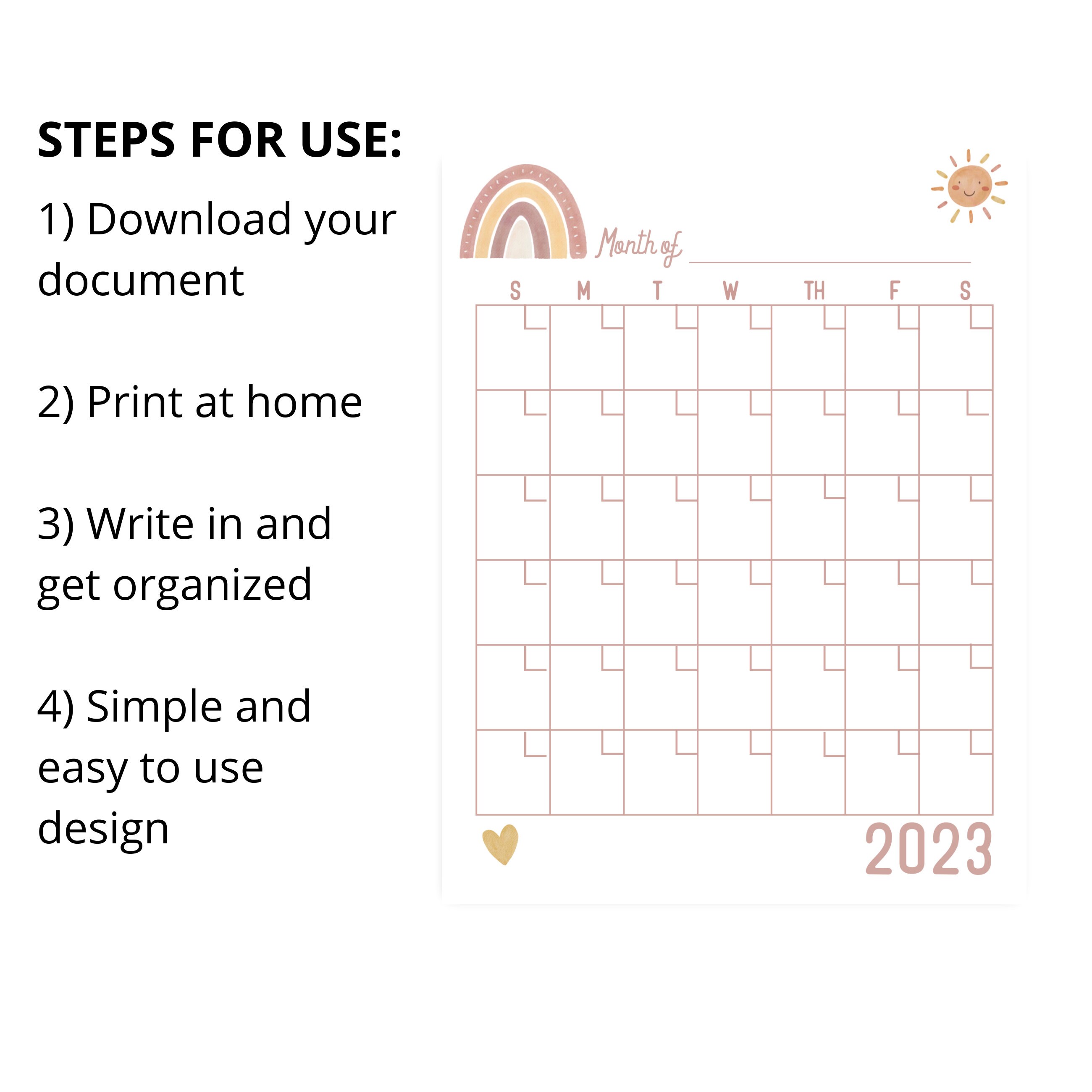 Printable Calendar, Fillable Calendar, 2023 and 2024 Calendar, Monthly ...