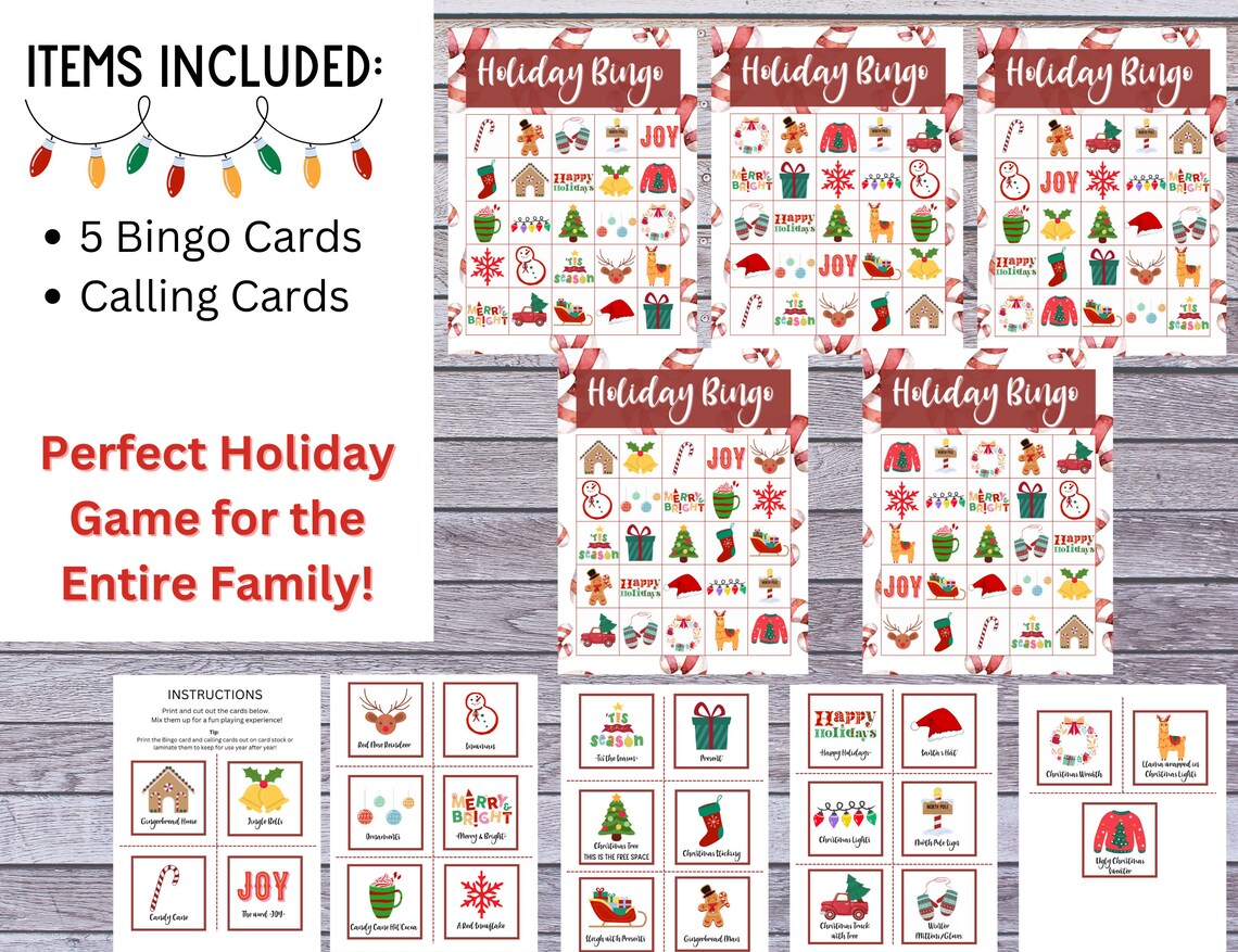 Holiday Bingo Christmas Bingo Christmas Game Printable Bingo Party Game ...