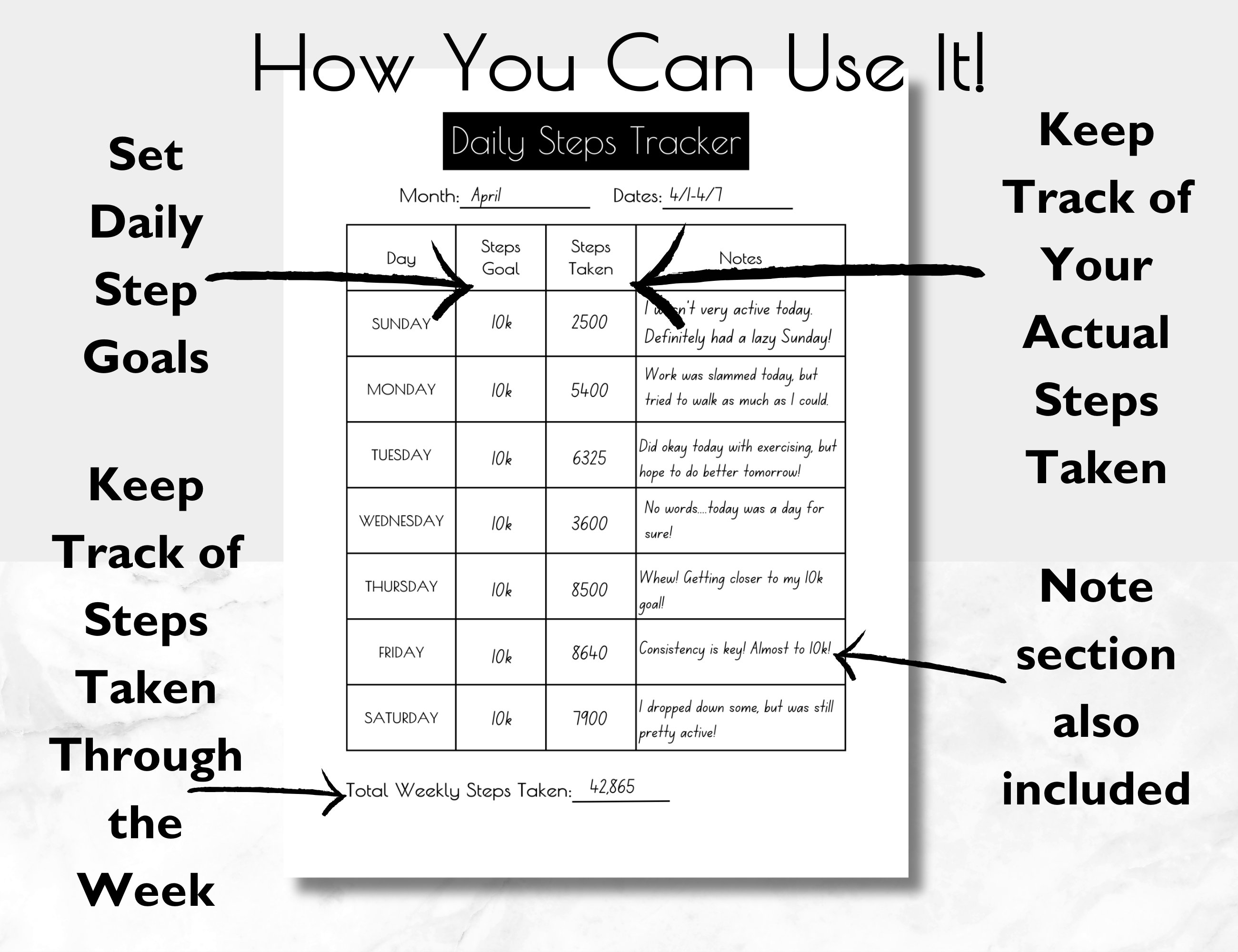 Daily Step Tracker: Health & Wellness Planner (digital Download) - Etsy