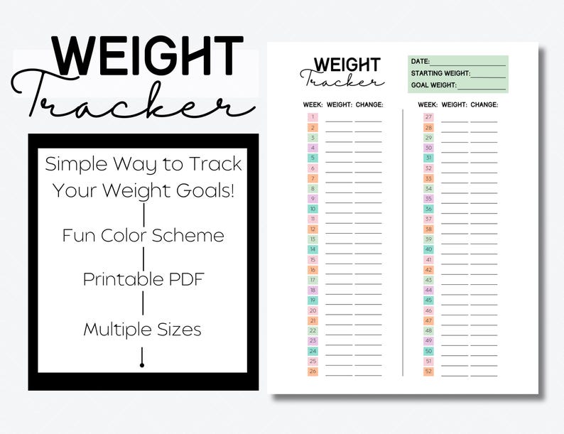 Weight Tracker Printable | Log Template for Weight Goals | Health ...