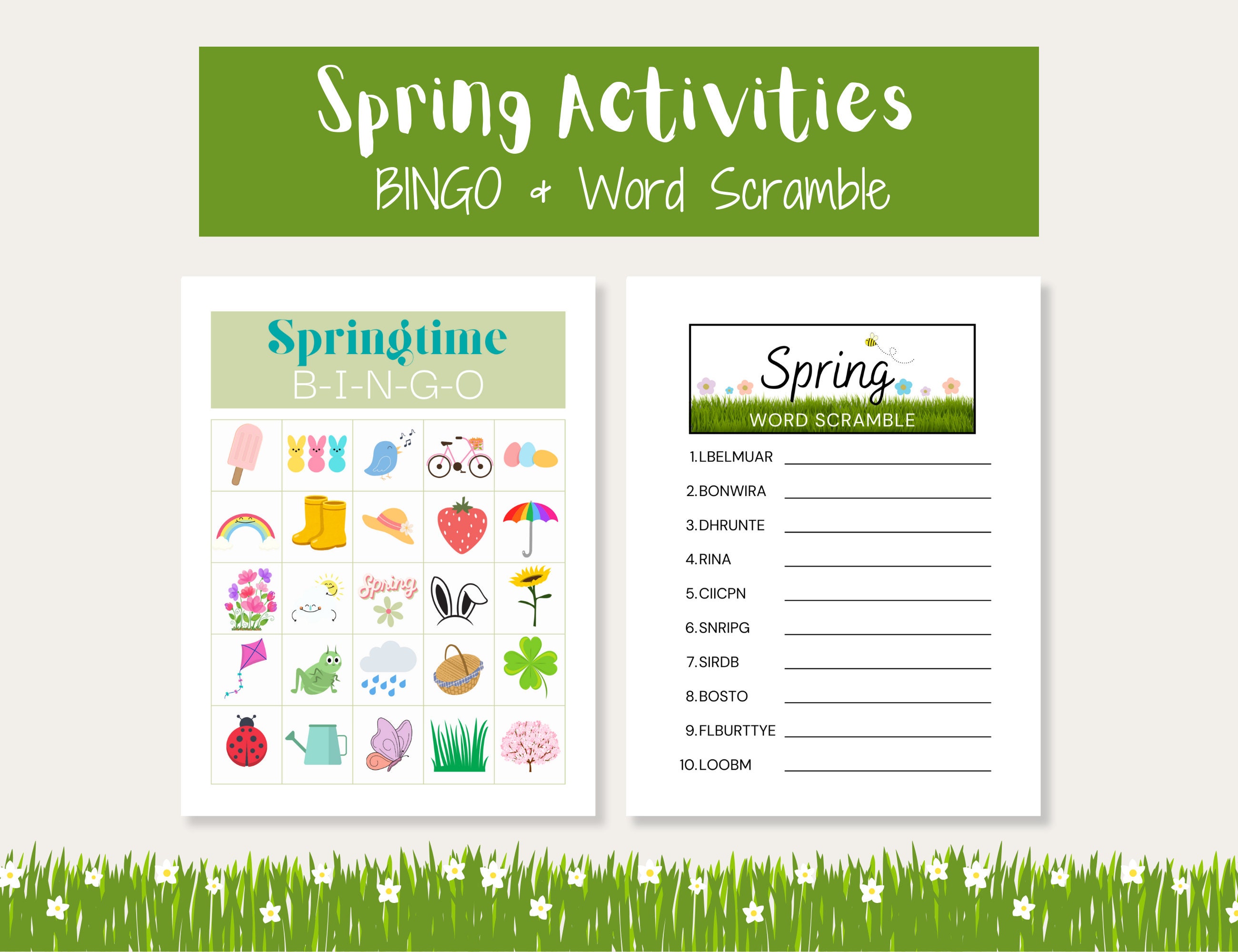 Spring Games Bundle: BINGO & Word Scramble (PDF) - Etsy