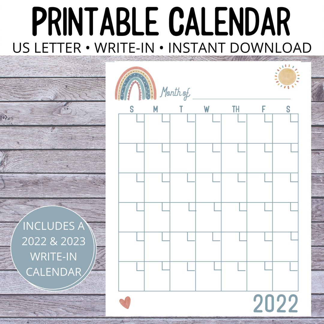 Printable Calendar, Fillable Calendar, 2023 and 2024 Calendar, Monthly ...