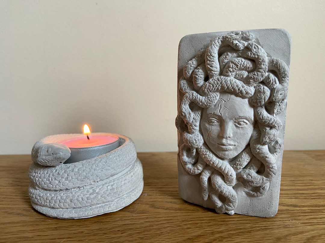 Concrete Medusa & Snake Tea Light Holder Set. Home Decor / - Etsy