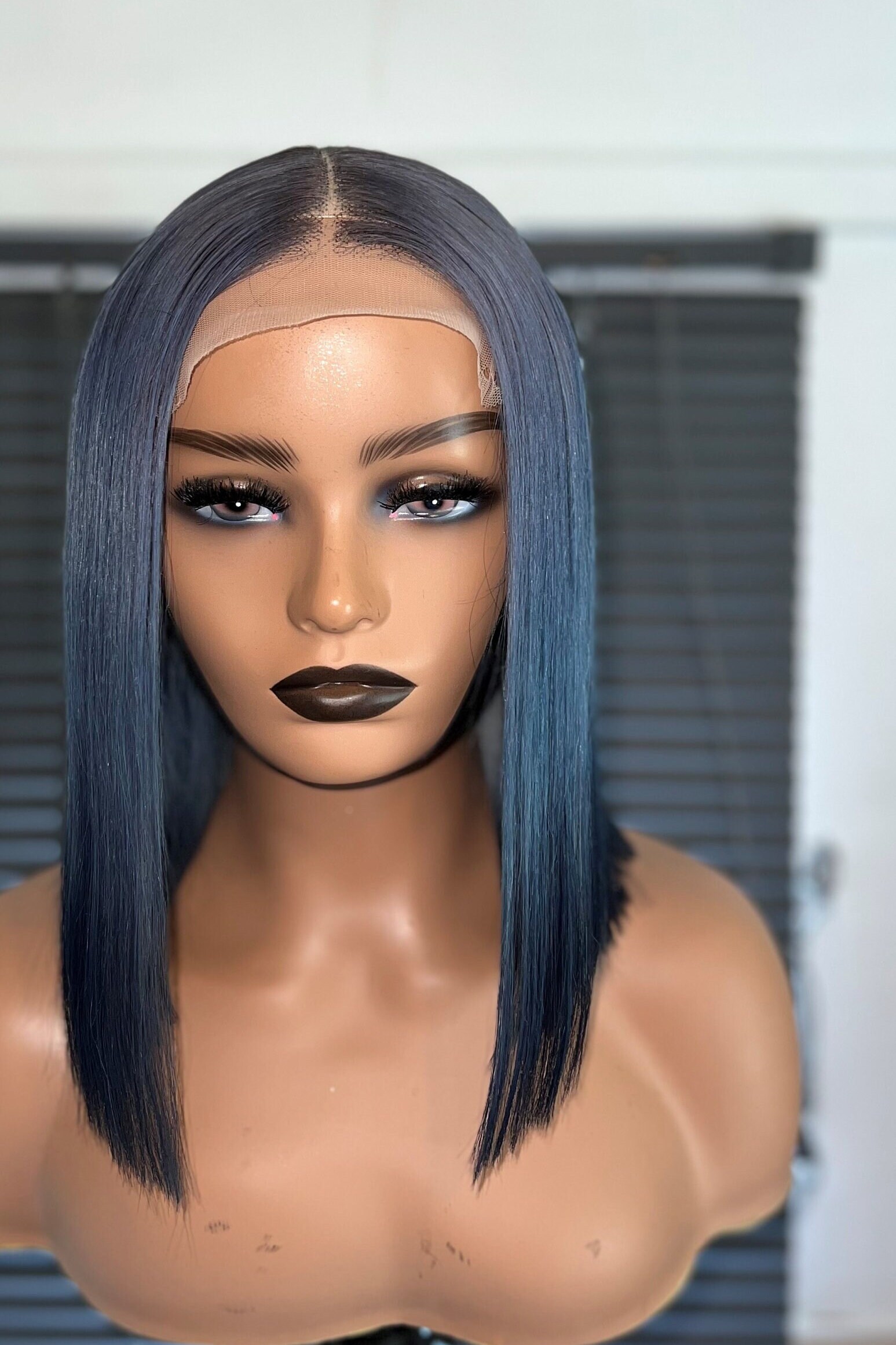 Aqua Glueless Blunt Cut Bob 5x5 Lace Closure Wig - Etsy