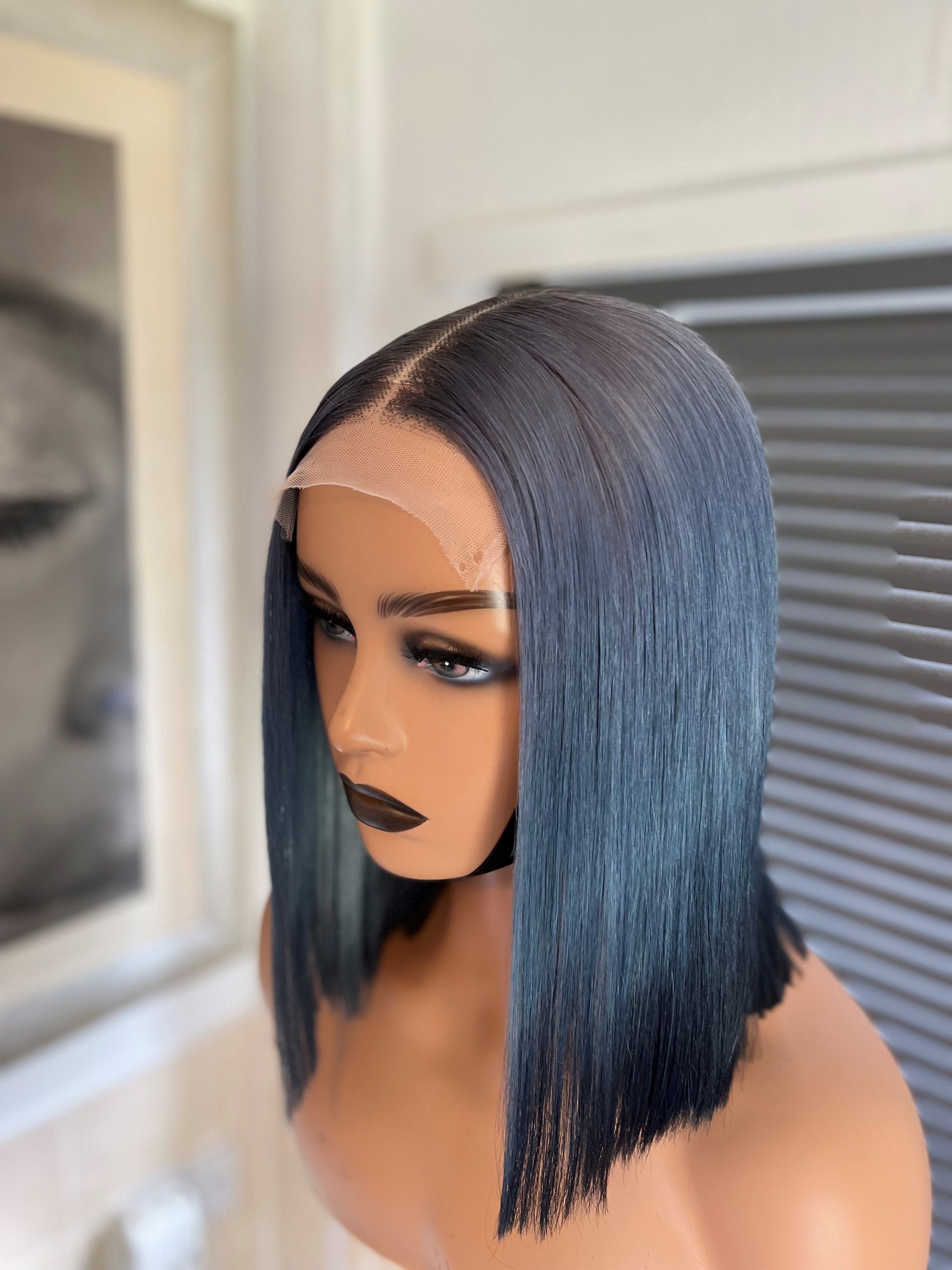 Aqua Glueless Blunt Cut Bob 5x5 Lace Closure Wig - Etsy