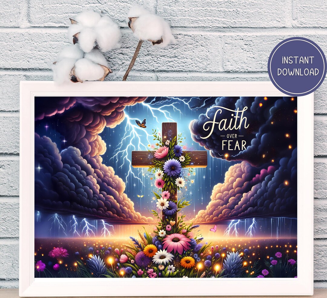 Faith Over Fear, Christian Artwork, Modern Christian Art, Catholic ...