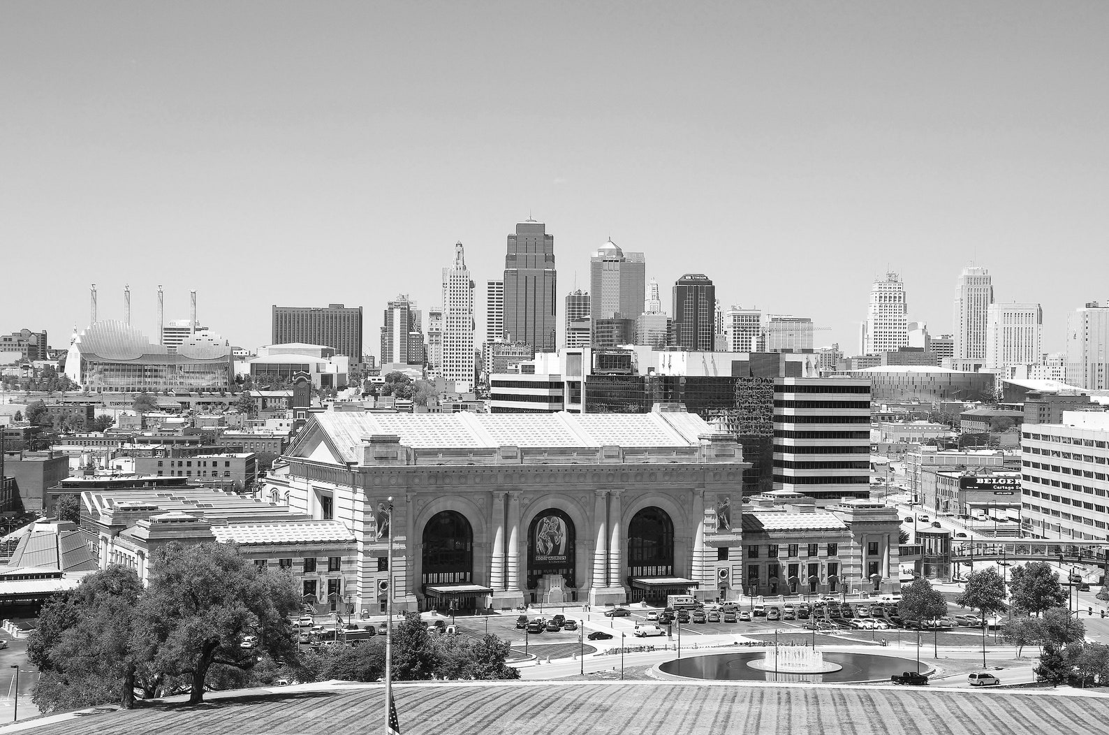 Kansas City, Cityscape With Union Station Black and White Digital Photo ...