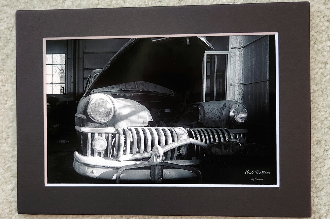 Photograph of 1950 Desoto Car in a Ghost Town Garage Blank Greeting ...