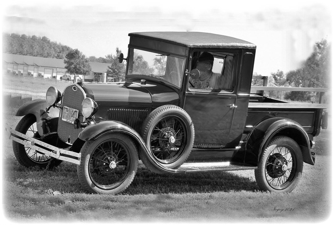 Antique Trucks, Cars; "all Gussied Up" Black & White Digital Photo for ...