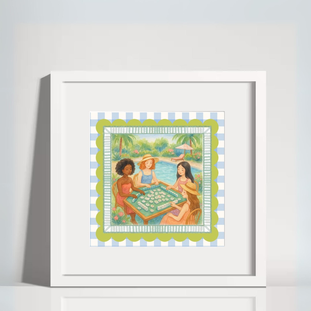 Mahjong by the Pool Art Print: Tropical Ladies Illustration (12x12 PNG ...