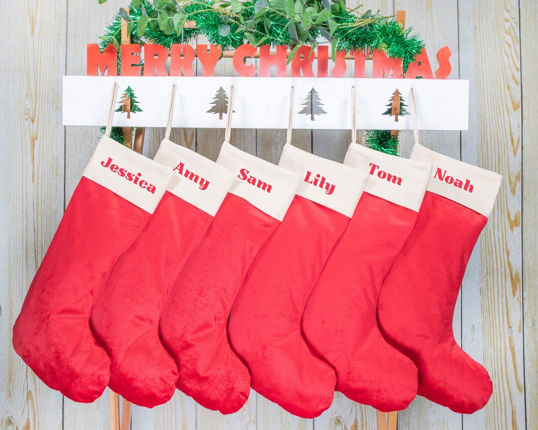 Custom Velvet Christmas Stocking, Family Name Stockings, Personalized ...