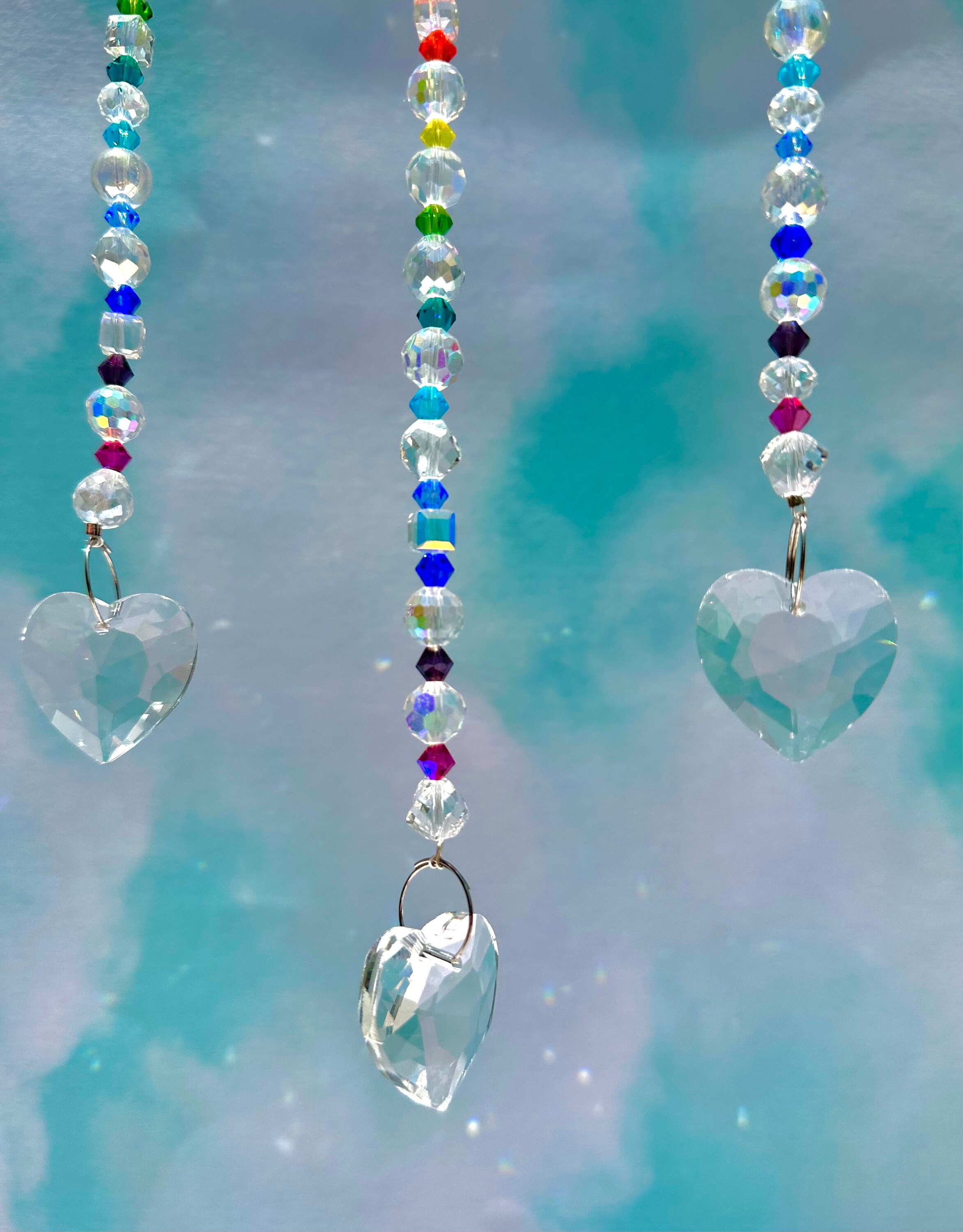 Rainbow & Crystal Beaded Heart Sun Catcher - Etsy